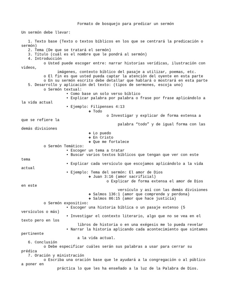 Formato de Bosquejo para Predicar Un Sermon | PDF | Sermón | Salmos