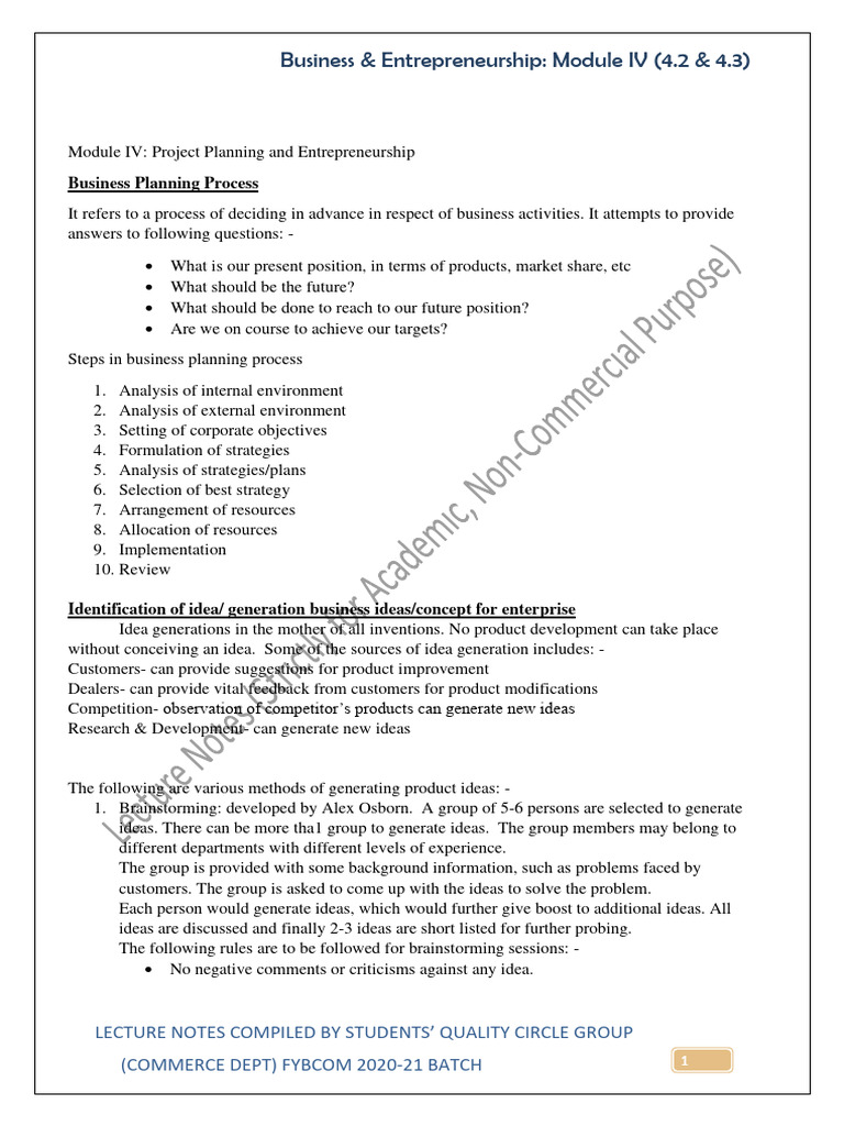 FYBCOM Module - 4 Business and Entrepreneurship | PDF | Feasibility Study | Brainstorming