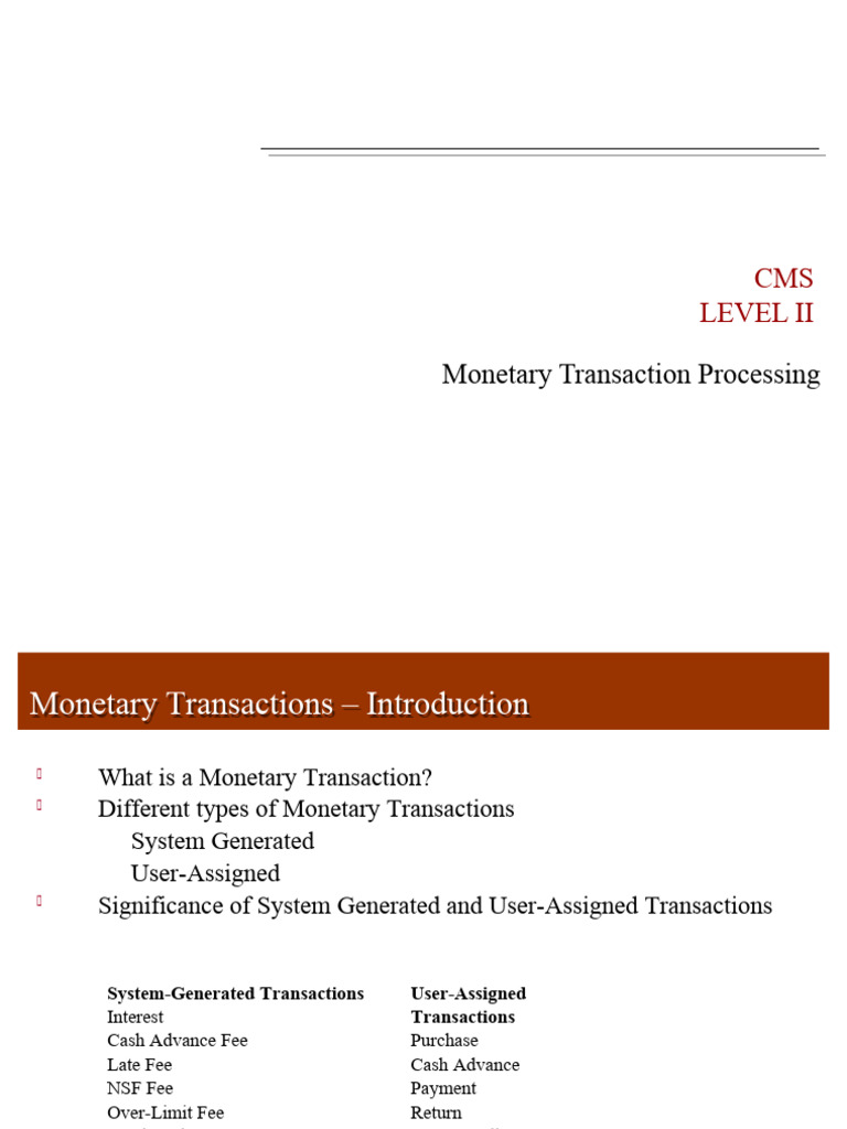 CMS Level II Monetary Transactions | PDF | Credit Card | Debit Card