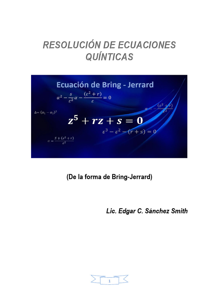 Ecuación de Bring - Jerrard - Resolución de Ecuaciones Quínticas | PDF ...
