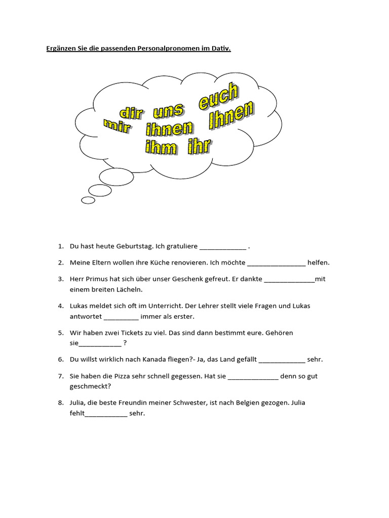 Personalpronomen Im Dativ | PDF