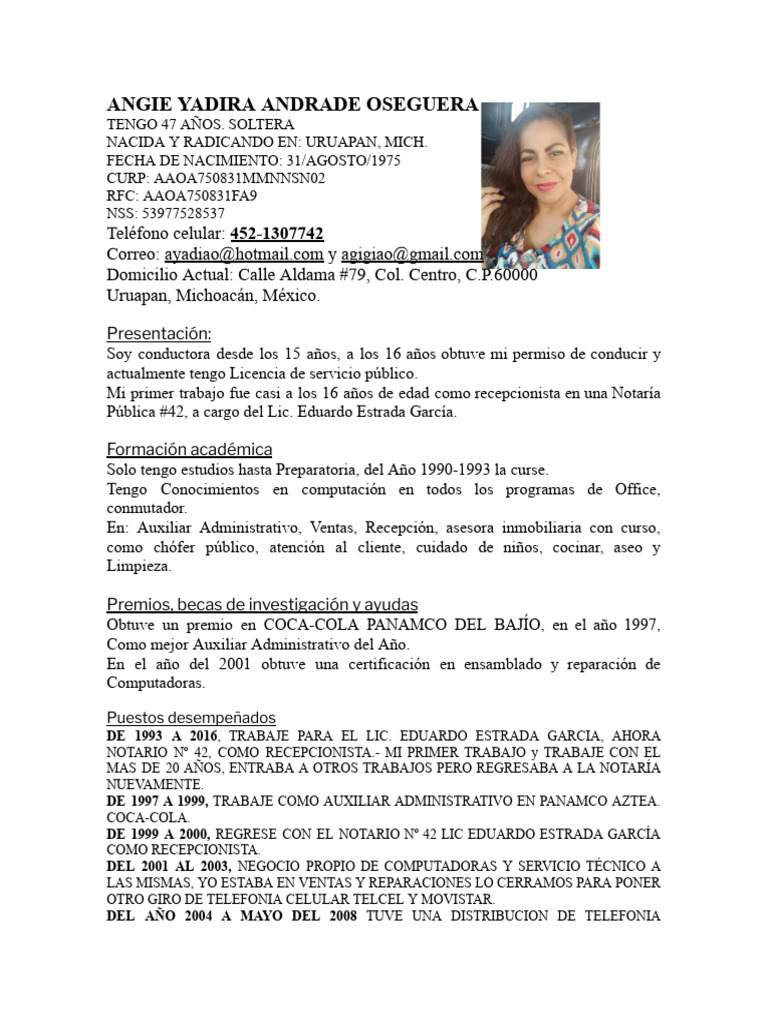 Curriculum Angie 1 | Descargar gratis PDF | Telecomunicaciones