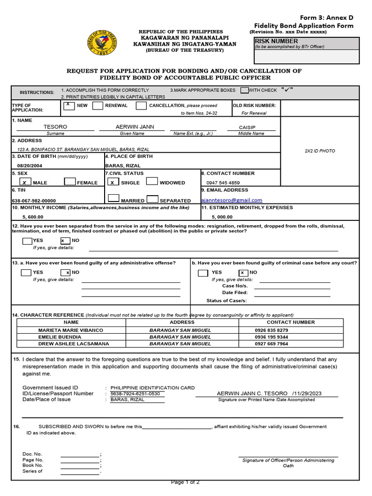Fidelity Bond Application Form Fbaf Pdf Bonds Finance Government 5971
