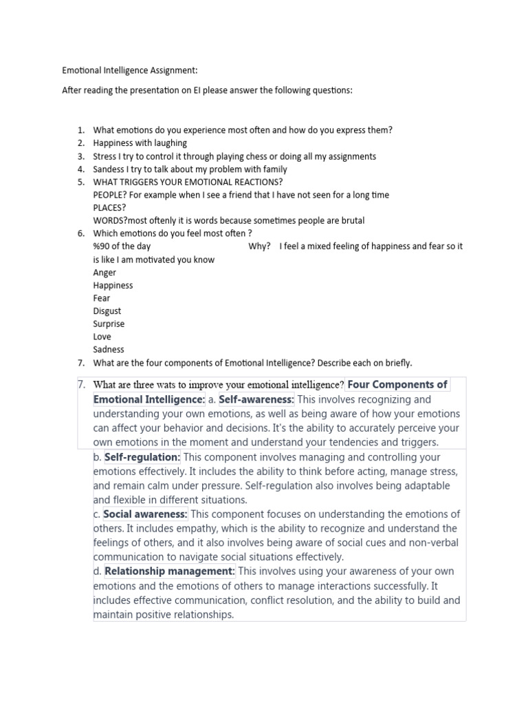 Emotional Intelligence Assignment | PDF | Emotions | Emotional Intelligence