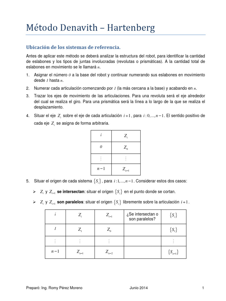 Método Denavith - Hartenberg | PDF | Sistema de coordenadas Cartesianas ...