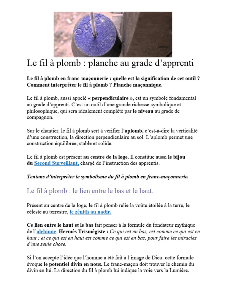 Le Fil À Plomb | PDF