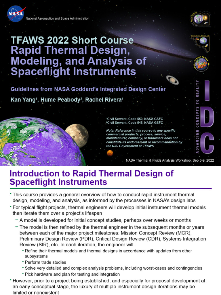 TFAWS Short Course Instrument Rapid Thermal Design | PDF | Goddard ...