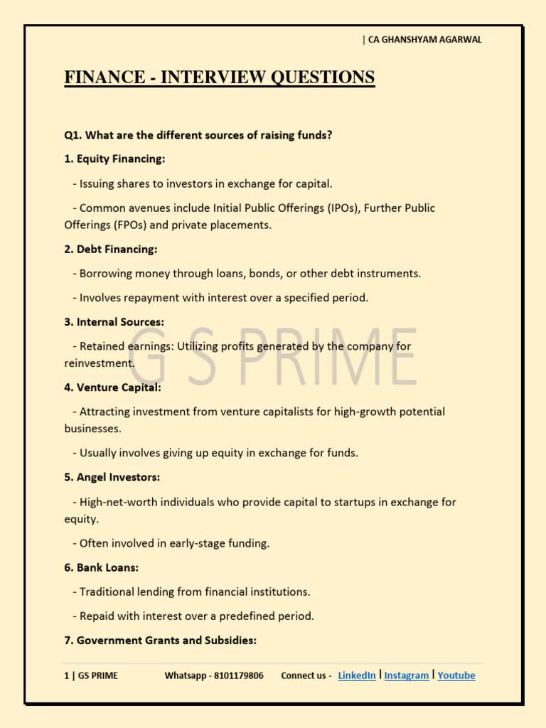 Finance Interview Questions Overview | PDF | Free Cash Flow | Futures ...