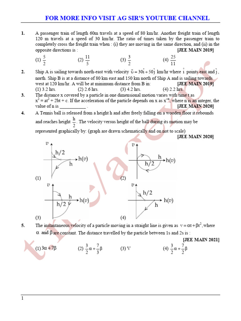 Kinematics With Out Sol Assignment | PDF | Speed | Velocity