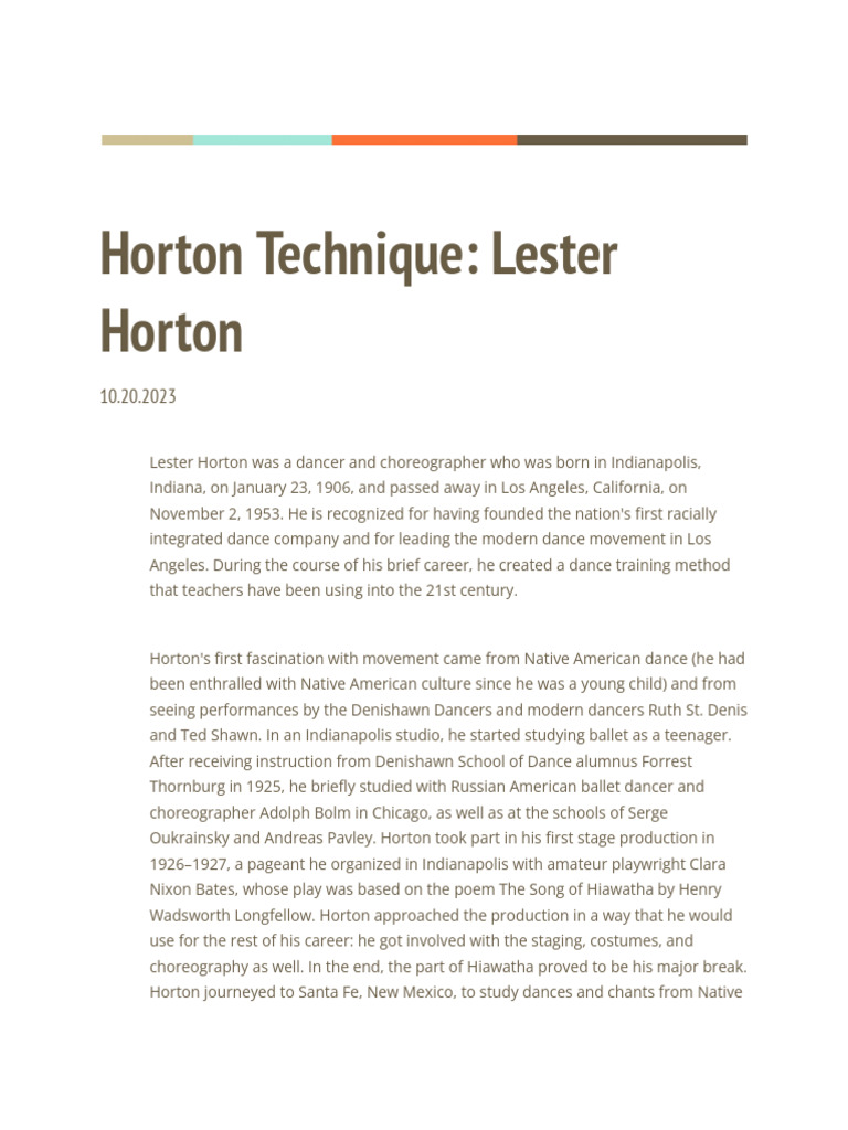 Lester Horton: Pioneer of Modern Dance | PDF | Dances | Choreography