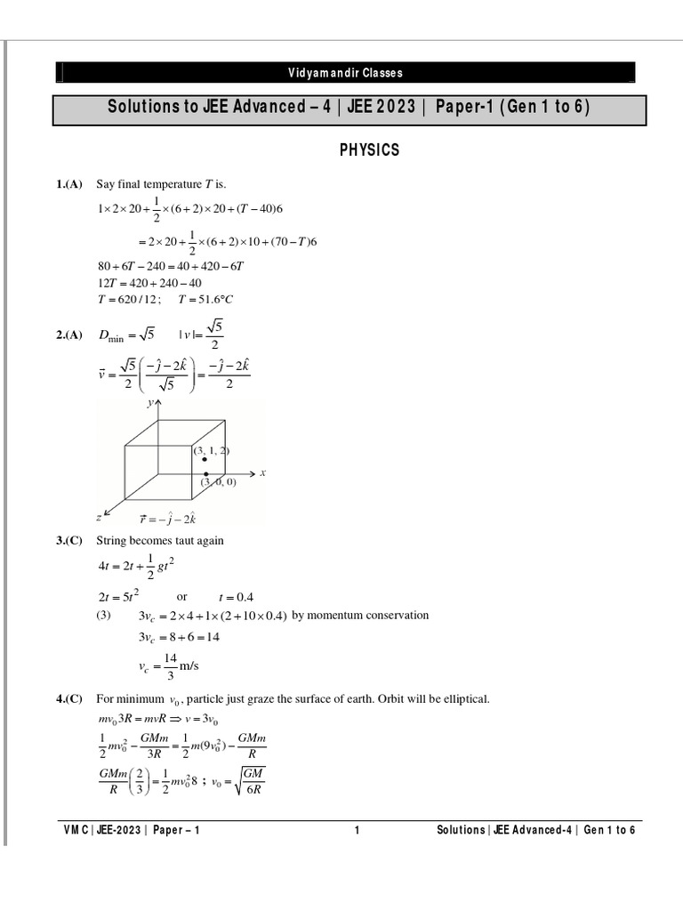 JEE Advanced 2023 Paper 1 Solutions | PDF | Chemistry | Physical Sciences