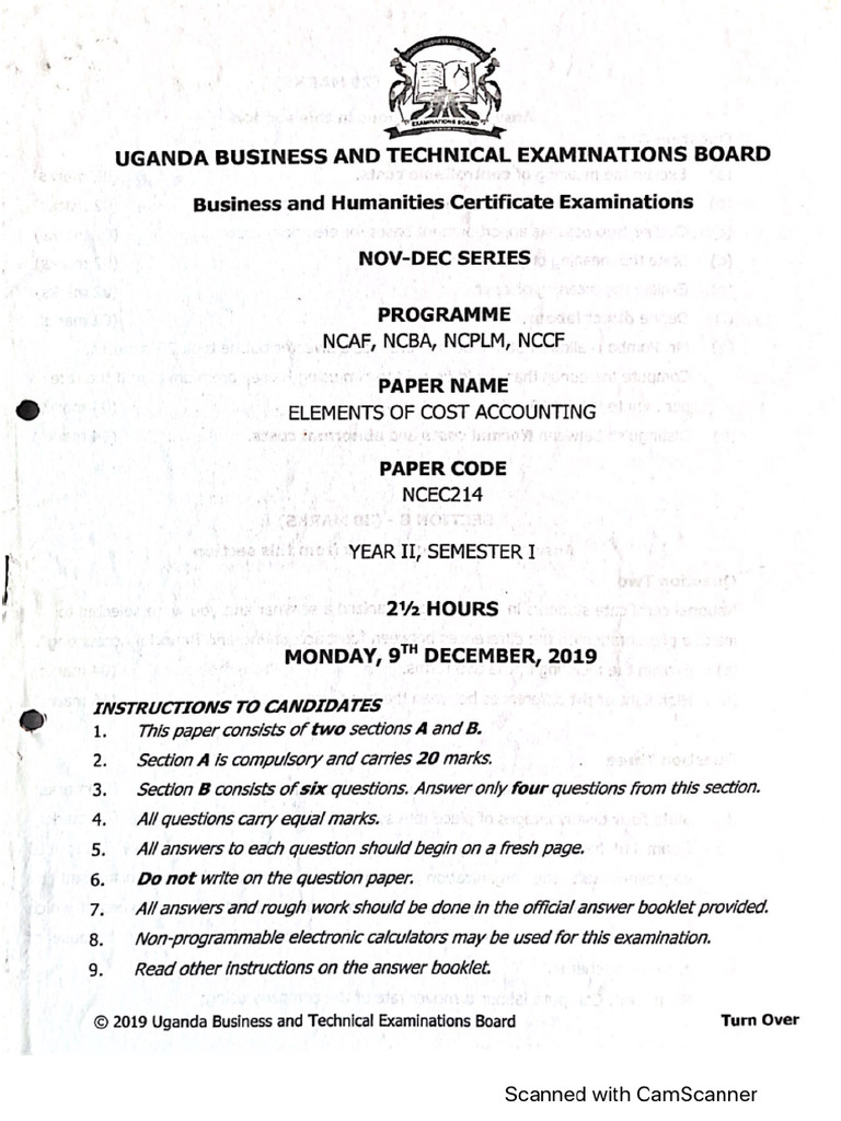 Elements of Cost Accounting Past Paper Dec 19 | PDF