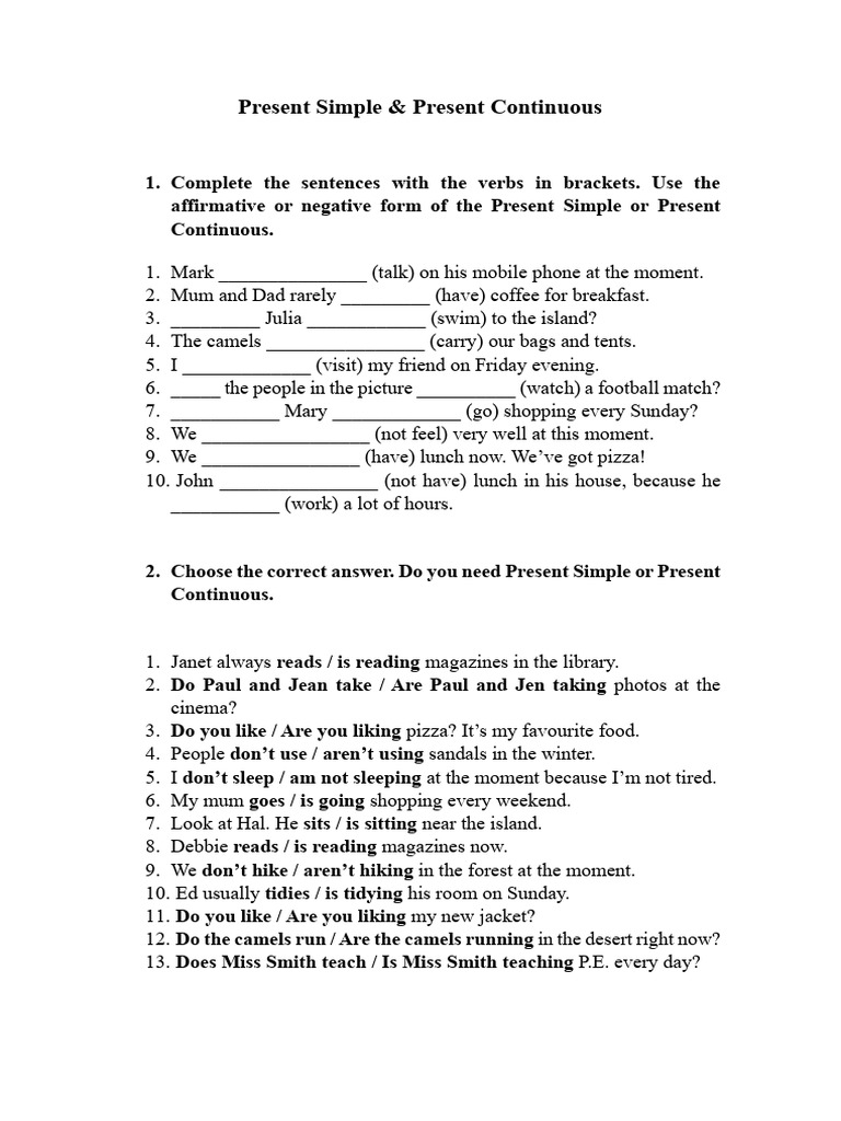 Present Simple % Present Continuous | PDF | Linguistics