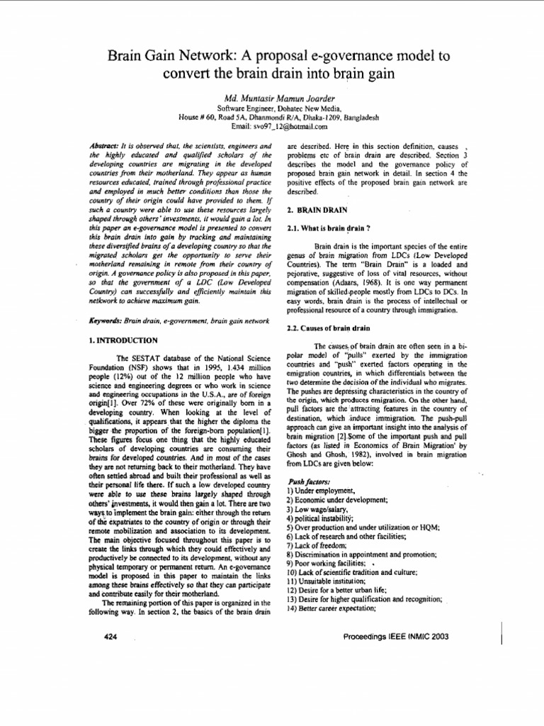 Brain Gain Network A Proposal Egovernance Model To Convert The B Pdf