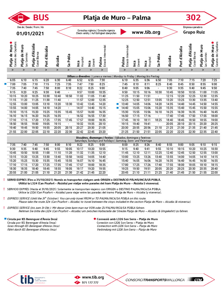 L302 Mallorca Busplan | PDF