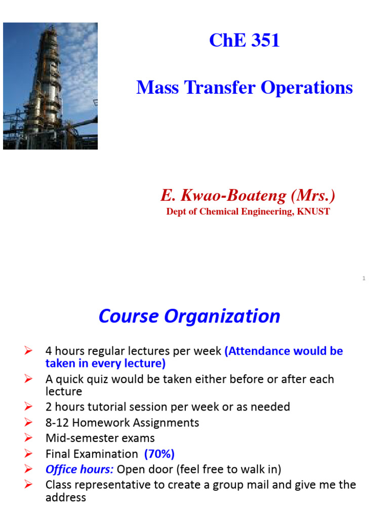 ChE 351 - Lecture 1 | PDF | Mass Transfer | Diffusion