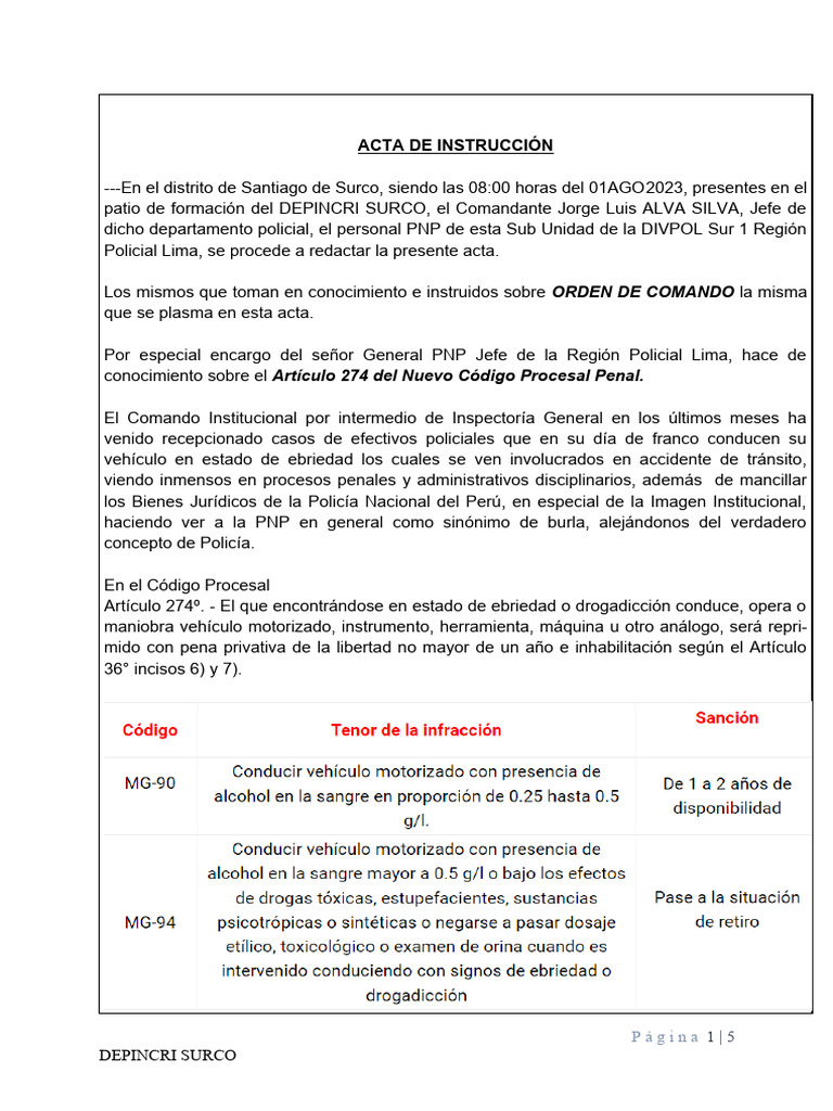 Acta de Instrucción 01ago2023 | PDF