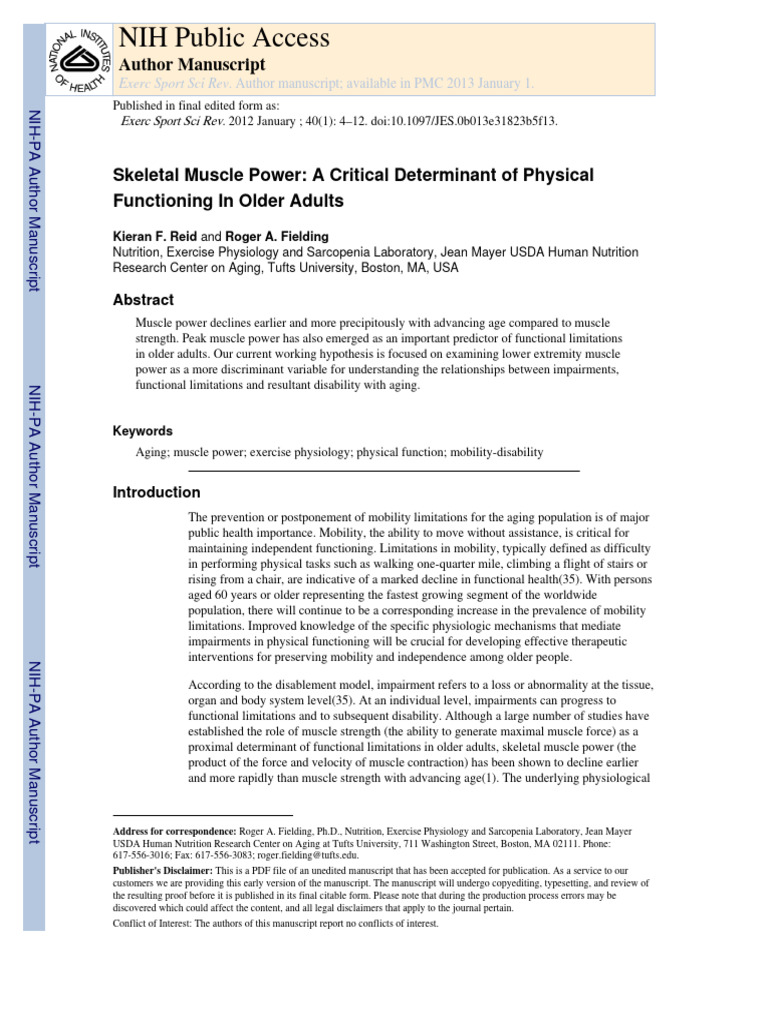 Skeletal Muscle Power A Critical Determinant of Physical Functioning in ...