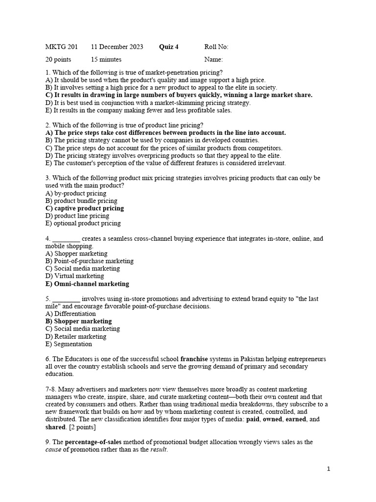 Quiz4 Key | PDF | Business