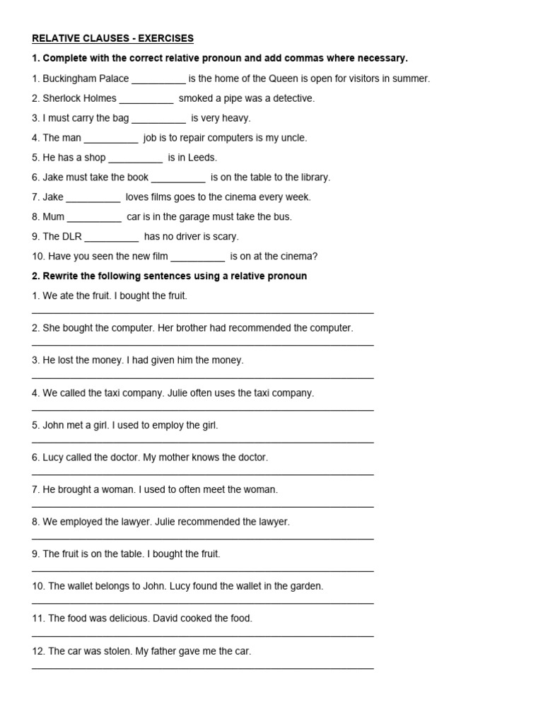 Relative Clauses Exercises 1 | PDF | Grammar | Linguistics
