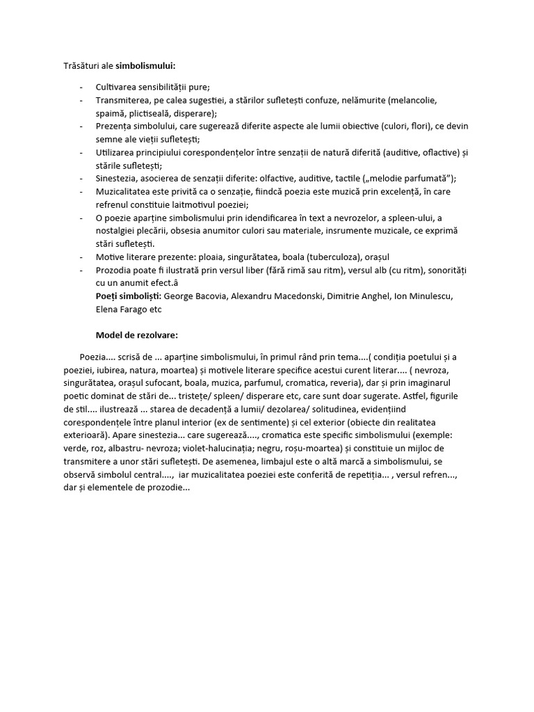 Simbolismul Sub II Bac | PDF