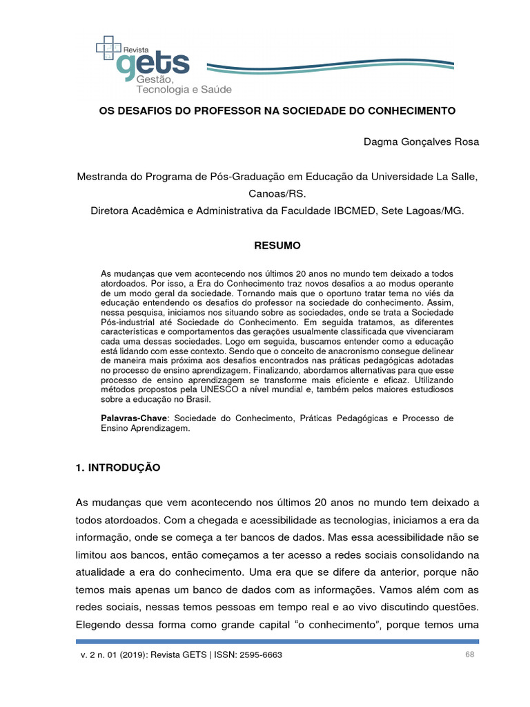 Os Desafios Do Professor Na Sociedade Do Conhecimento | PDF | Arte