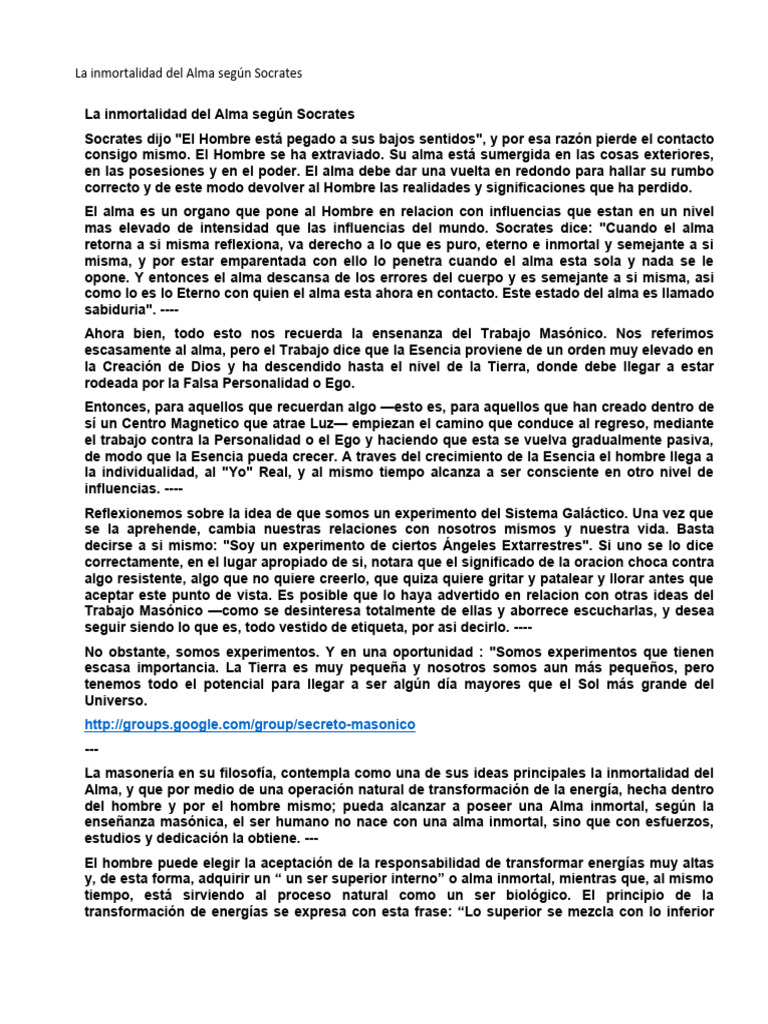 La Inmortalidad Del Alma Según Socrates | PDF | Alma | Masonería