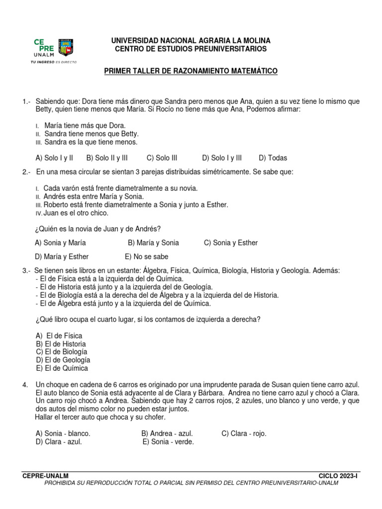 RM - 1er TALLER 2023-I - C. CORDERO | PDF | Verdad | Proposición
