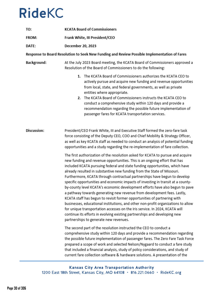 KCATA Zero Fare Study Proposal | PDF | Economies | Business