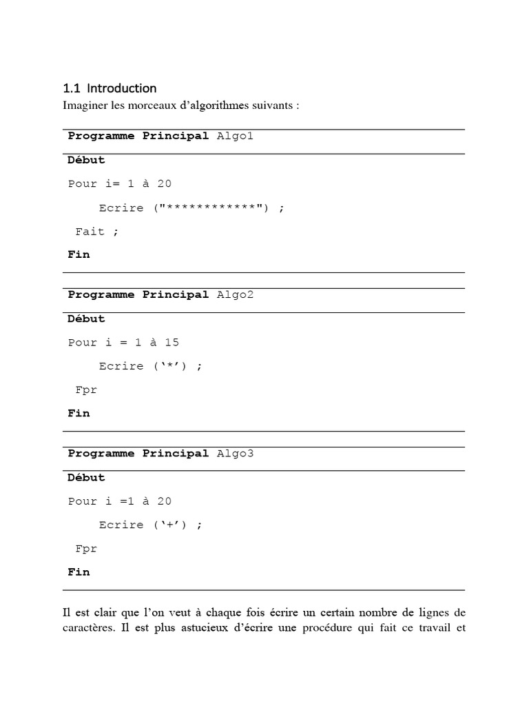 Fonction Procedures | PDF | Variable (informatique) | Pointeur (programmation)