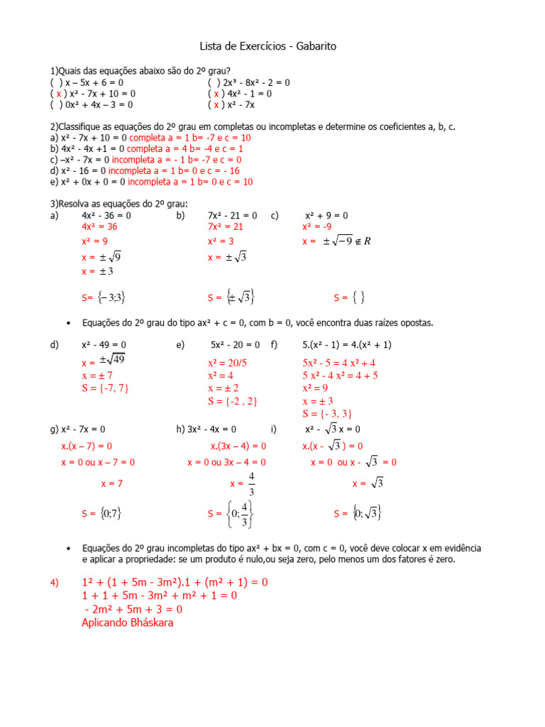Gabarito Álgebra 9º Ano | PDF | Matemática | Objetos matemáticos