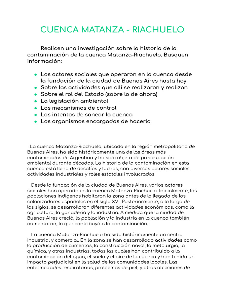 Historia de la Contaminación en la Cuenca Matanza-Riachuelo | PDF ...