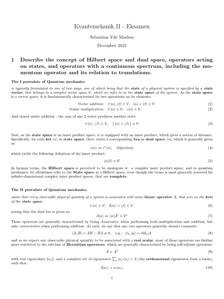 Quantum mechanics note | PDF | Mathematical Analysis | Linear Algebra