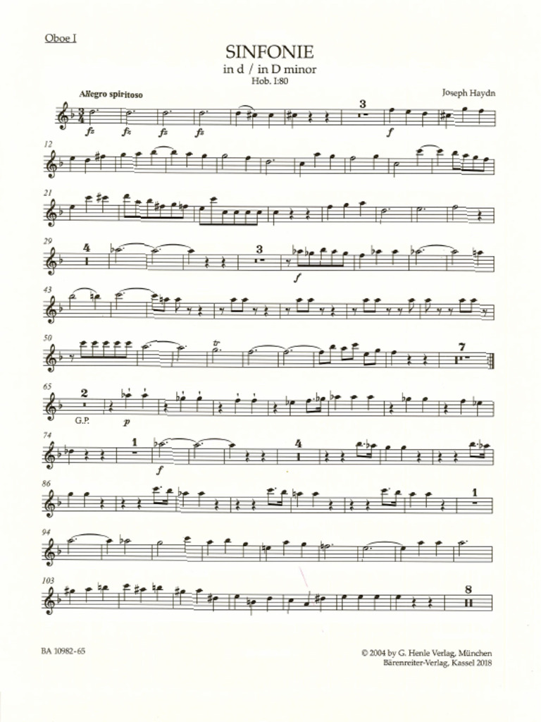 Haydn Symphony No 80 Oboe I & II | PDF