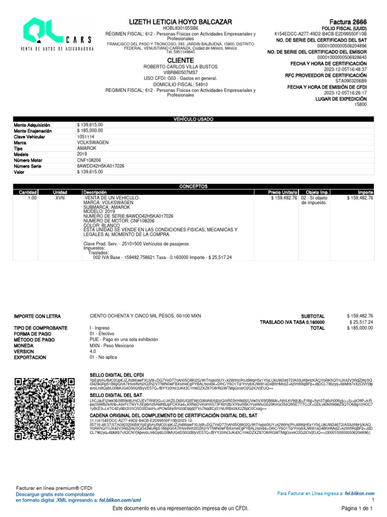 HOBL830105SB6 Factura 2666 | PDF