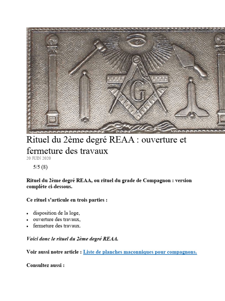 Rituel du 2ème degré REAA complet | PDF | Franc-maçonnerie | Loge ...