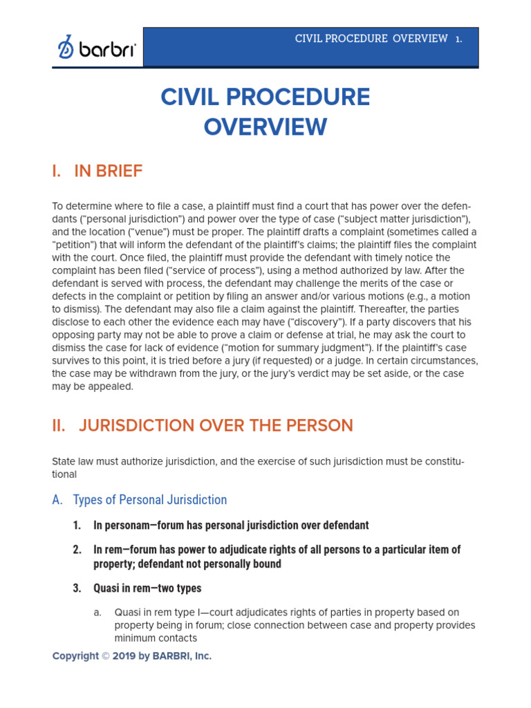 Federal Civil Procedure Overview | PDF | Collateral Estoppel | Discovery (Law)