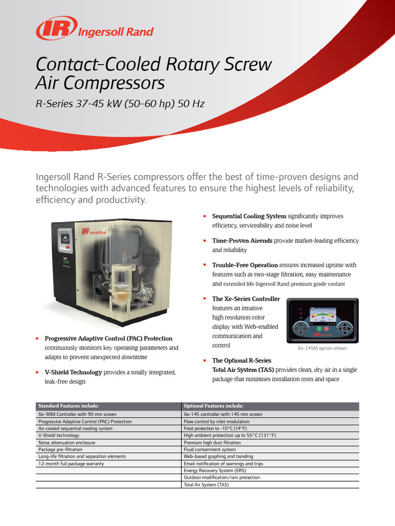 Ingersoll Rand Contact-Cooled Rotary Screw Air Compressors R-Series 37 ...