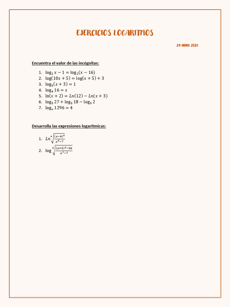 EJERCICIOS LOGARITMOS | PDF