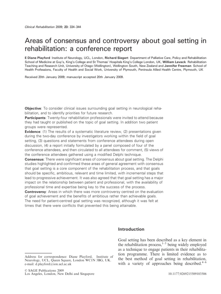 Areas of Consensus and Controversy About Goal Setting in Rehabilitation ...