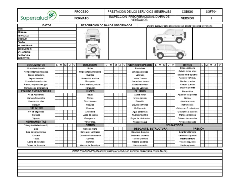 Formato Inspeccion Vehiculos | Descargar gratis PDF | Estilos de ...