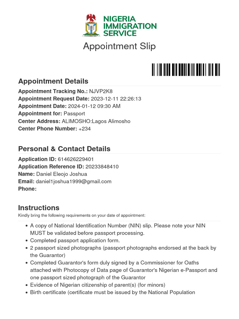 NJVP2K8 App Slip | PDF | Identity Document | Social Institutions