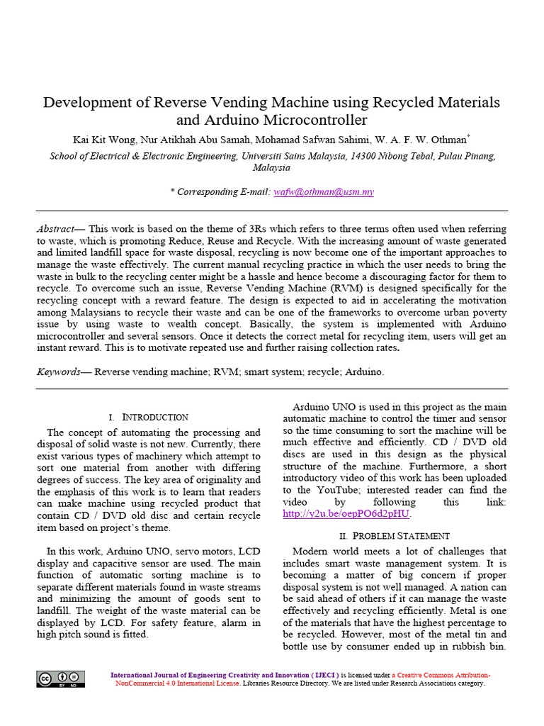 Development of Reverse Vending Machine U | PDF | Arduino | Electrical Network