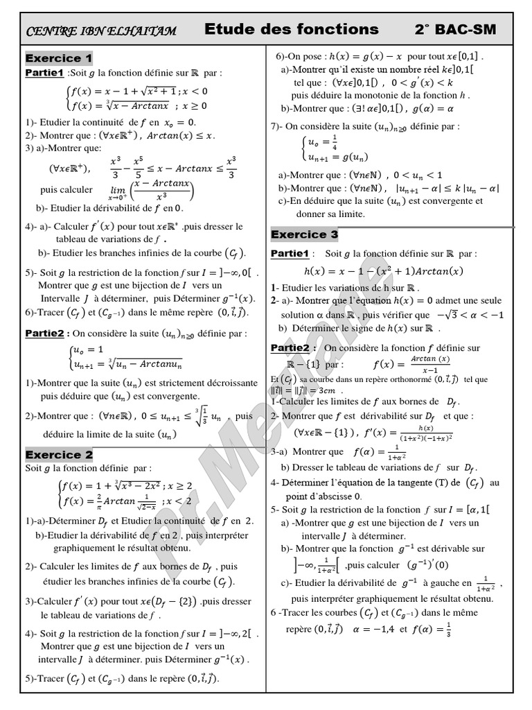 Exercice corrigé : étude de fonction 2BAC | PDF | Analyse mathématique ...
