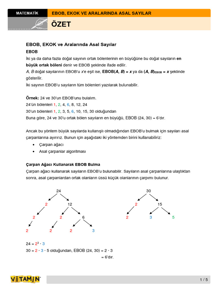 Ebob Ekok Ve Aralarynda Asal Sayylar | PDF