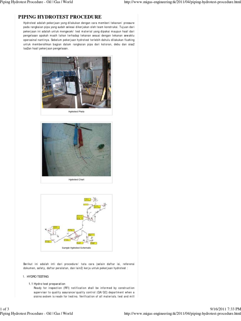 Piping Hydrotest Procedure - Oil - Gas - World | PDF | Pipe (Fluid ...