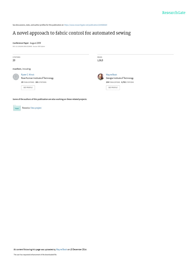 A Novel Approach To Fabric Control For Automated S | PDF | Sewing ...