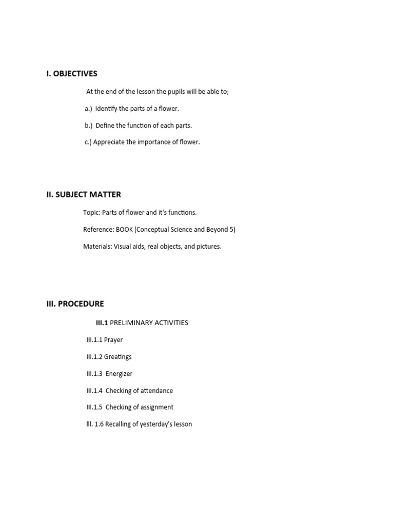 4a's Science Lesson Plan (Parts of Flower) | PDF | Flowers | Botany