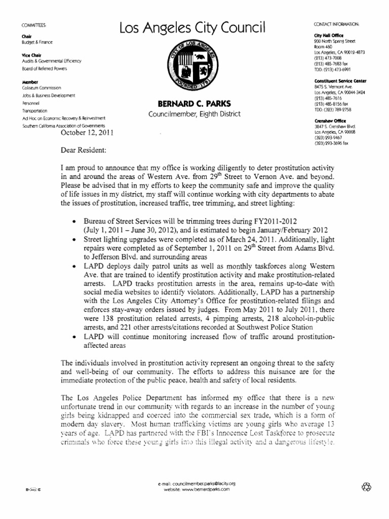 Prostitution Letter | PDF | Los Angeles Police Department | Human ...
