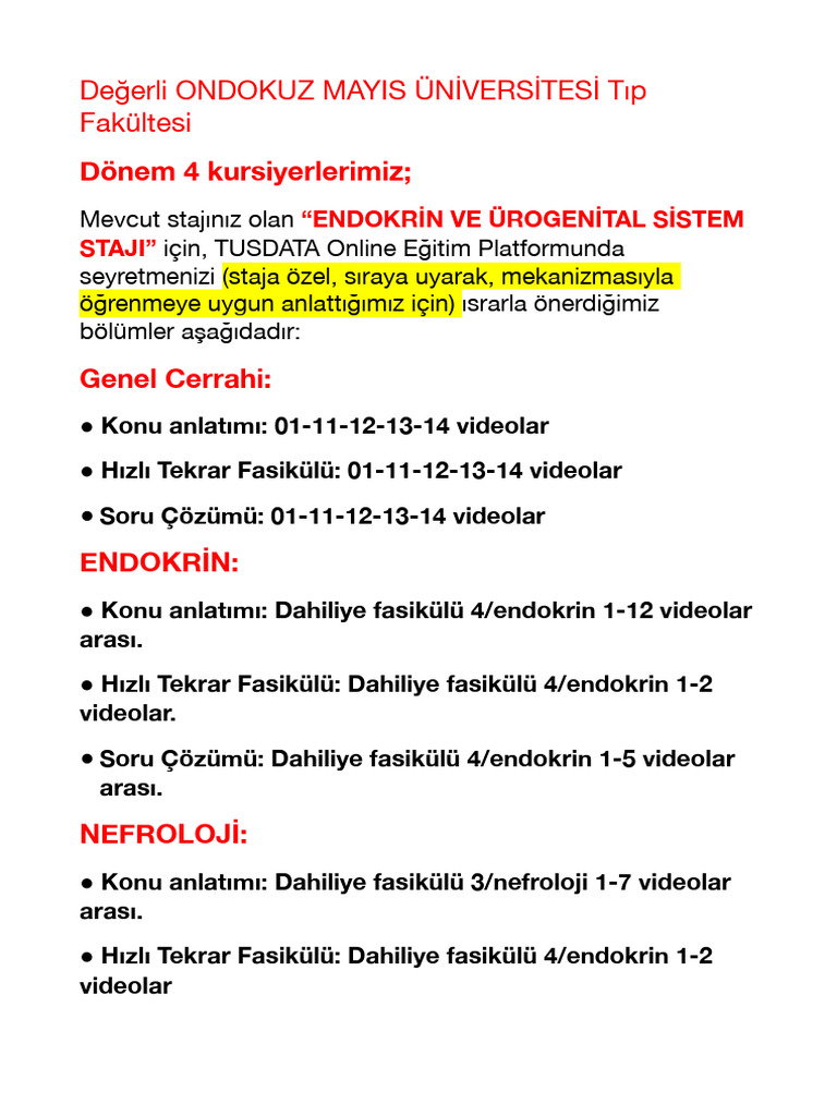 Tusdata Endokri̇n Staji Vi̇deolari | PDF